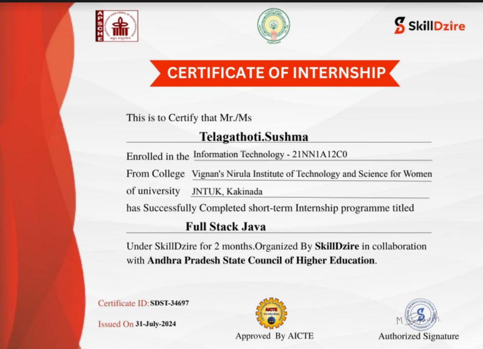 Sushma Telagathoti on LinkedIn: #internship #java #fullstack #learning ... Sushma Telagathoti on LinkedIn: #internship #java #fullstack #learning ...