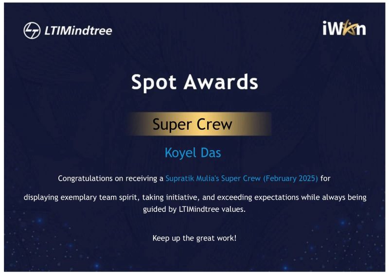 #gratitude #spotaward #ltimindtree #teamwork | KOYEL DAS #gratitude #spotaward #ltimindtree #teamwork | KOYEL DAS