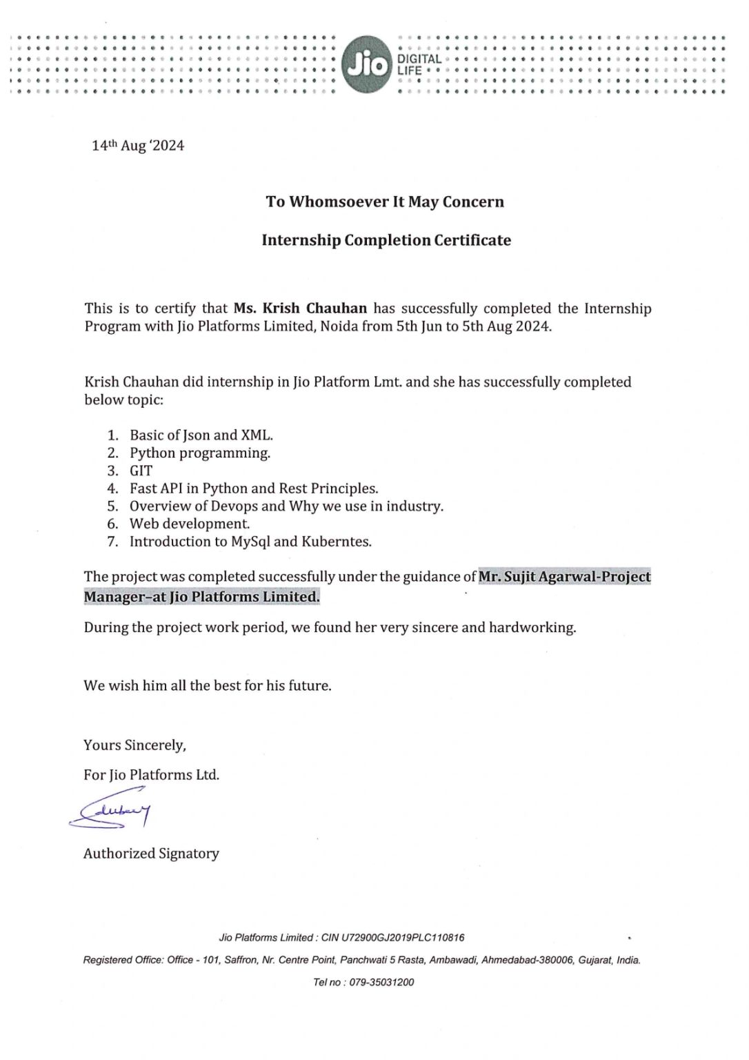Krish Chauhan on LinkedIn: #webdevelopment #internship #jio Krish Chauhan on LinkedIn: #webdevelopment #internship #jio