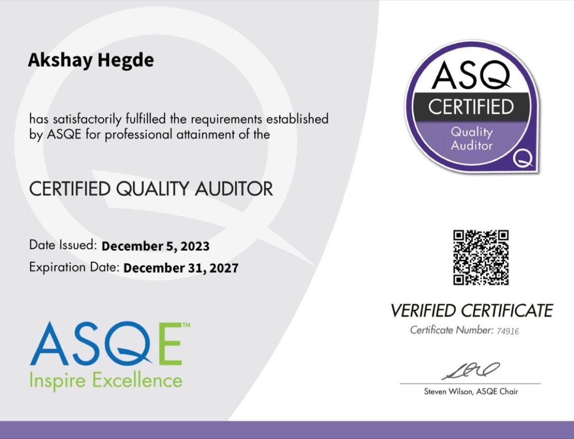 Akshay Hegde on LinkedIn: #asq #audit #qualitycontrol Akshay Hegde on LinkedIn: #asq #audit #qualitycontrol
