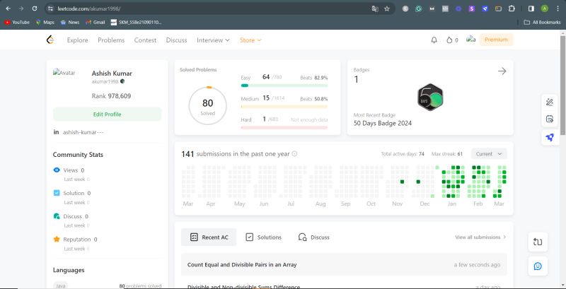 Completed 80+ problem-solving tasks on Leetcode | Ashish Kumar posted ... Completed 80+ problem-solving tasks on Leetcode | Ashish Kumar posted ...