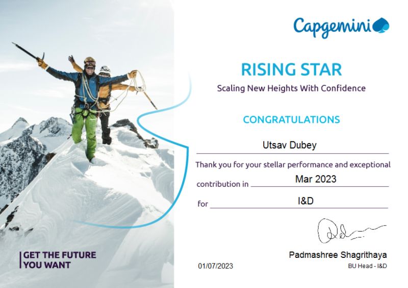 Utsav Dubey on LinkedIn: #capgemini #insightsanddata #risingstar | 13 ... Utsav Dubey on LinkedIn: #capgemini #insightsanddata #risingstar | 13 ...