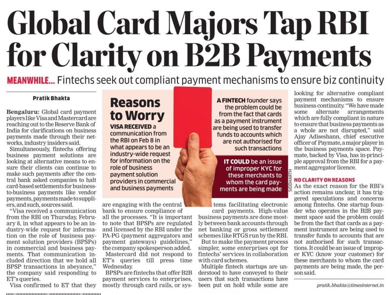 Global Card Majors Tap RBI for Clarity on B2B Payments Fintechs seek ... Global Card Majors Tap RBI for Clarity on B2B Payments Fintechs seek ...