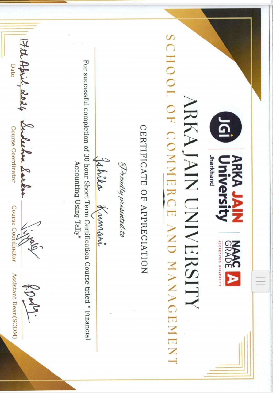 Ishika Kumari on LinkedIn: For successful completion of 30 hours short ... Ishika Kumari on LinkedIn: For successful completion of 30 hours short ...