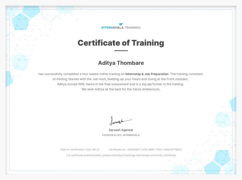 Aditya Thombare on LinkedIn: #internship #jobplacement #careerready Aditya Thombare on LinkedIn: #internship #jobplacement #careerready