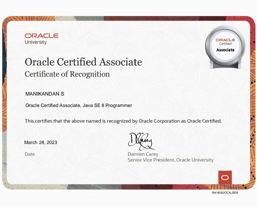 Manikandan S on LinkedIn: #java #oracle #corejava #javafullstack Manikandan S on LinkedIn: #java #oracle #corejava #javafullstack