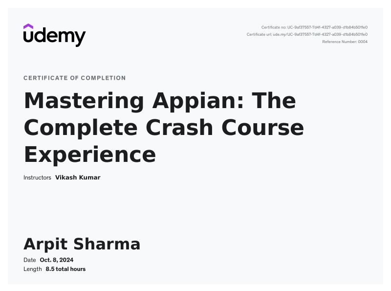 🚀 Excited to share that I’ve just completed the “Mastering Appian: The ... 🚀 Excited to share that I’ve just completed the “Mastering Appian: The ...