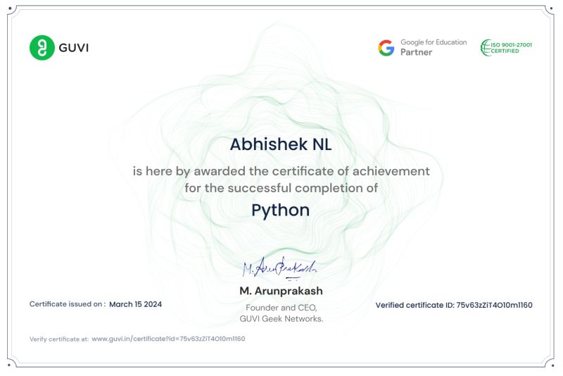 Abhishek NL on LinkedIn: #python #guvi #learningjourney #programming # ... Abhishek NL on LinkedIn: #python #guvi #learningjourney #programming # ...