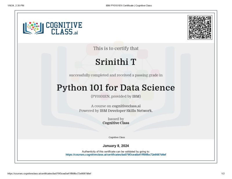 Srinithi Thavamani on LinkedIn: #python #datascience #certified Srinithi Thavamani on LinkedIn: #python #datascience #certified