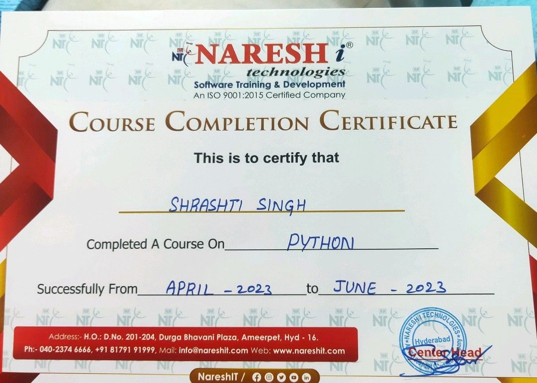 #python #pythonprogramming #pythondeveloper #nareshit | Shrashti Singh #python #pythonprogramming #pythondeveloper #nareshit | Shrashti Singh