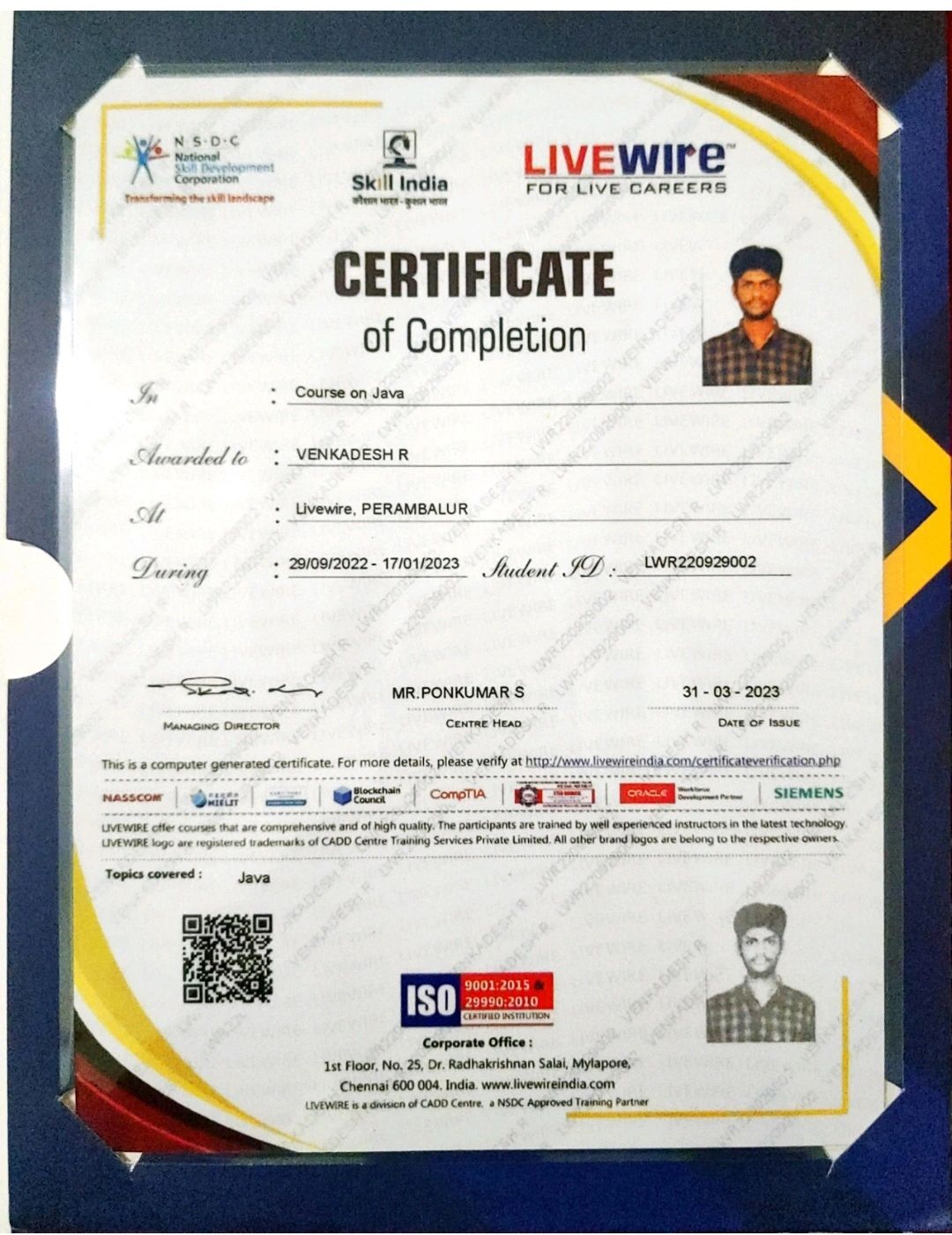 Venkadesh .R on LinkedIn: Java course completion with skill India and ... Venkadesh .R on LinkedIn: Java course completion with skill India and ...