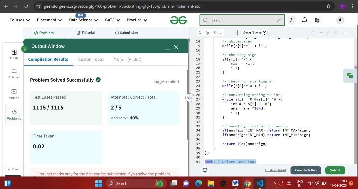 #100daysofcode #dsa #c #geeksforgeeks #codingjourney #studentlife #atoi ... #100daysofcode #dsa #c #geeksforgeeks #codingjourney #studentlife #atoi ...