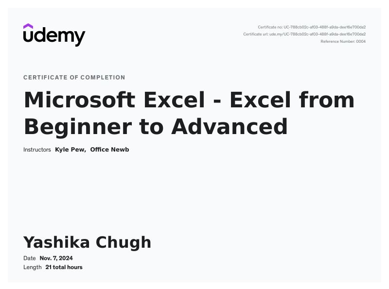 Yashika Chugh on LinkedIn: #excelskills #continuouslearning #datadriven ... Yashika Chugh on LinkedIn: #excelskills #continuouslearning #datadriven ...