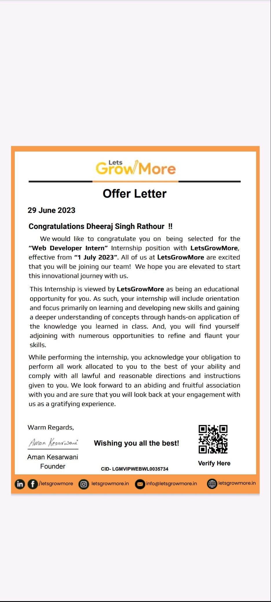 Dheeraj Rathour on LinkedIn: #thankyou #internship #letsgrowmore Dheeraj Rathour on LinkedIn: #thankyou #internship #letsgrowmore