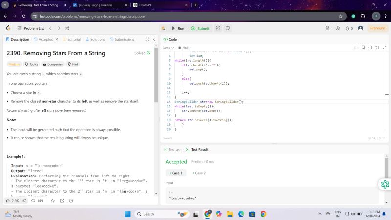 Conquering LeetCode problem 2390 | Suraj Singh posted on the topic ... Conquering LeetCode problem 2390 | Suraj Singh posted on the topic ...