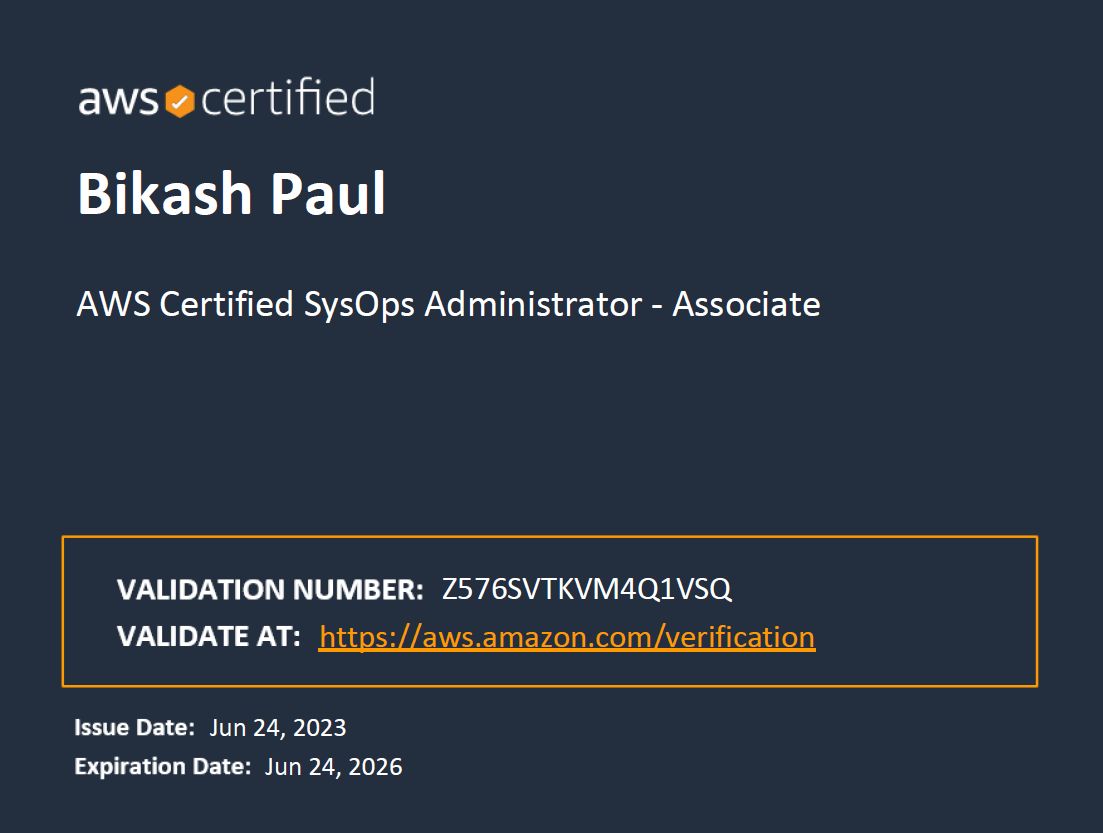 Bikash Paul on LinkedIn: AWS Certified SysOps Administrator - Associate Bikash Paul on LinkedIn: AWS Certified SysOps Administrator - Associate