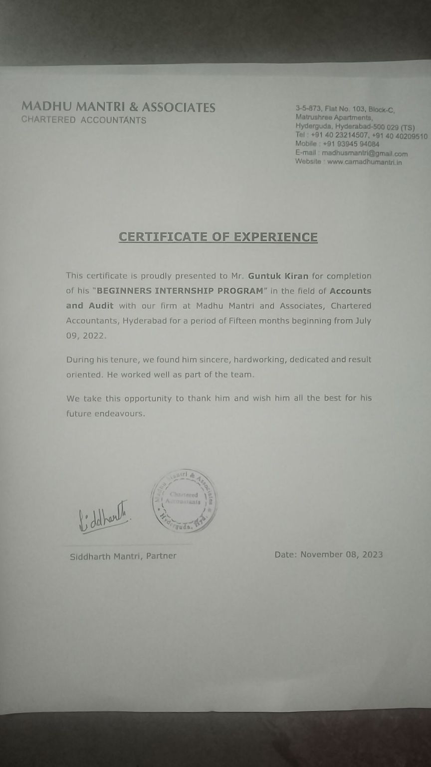 GUNTUK KIRAN on LinkedIn: Successfully completed my student internship.. GUNTUK KIRAN on LinkedIn: Successfully completed my student internship..