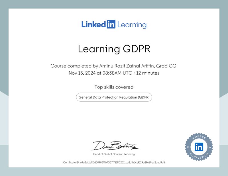 Aminu Razif Zainal Ariffin, Grad CG on LinkedIn: Certificate of Completion Aminu Razif Zainal Ariffin, Grad CG on LinkedIn: Certificate of Completion