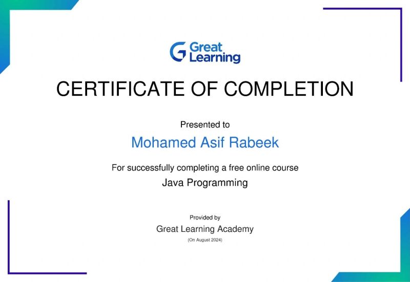 Completed 'Java Programming' course | Mohamed Asif posted on the topic ... Completed 'Java Programming' course | Mohamed Asif posted on the topic ...