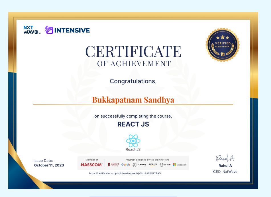 #reactjs #nxtwave | Sandhya Bukkapatnam #reactjs #nxtwave | Sandhya Bukkapatnam