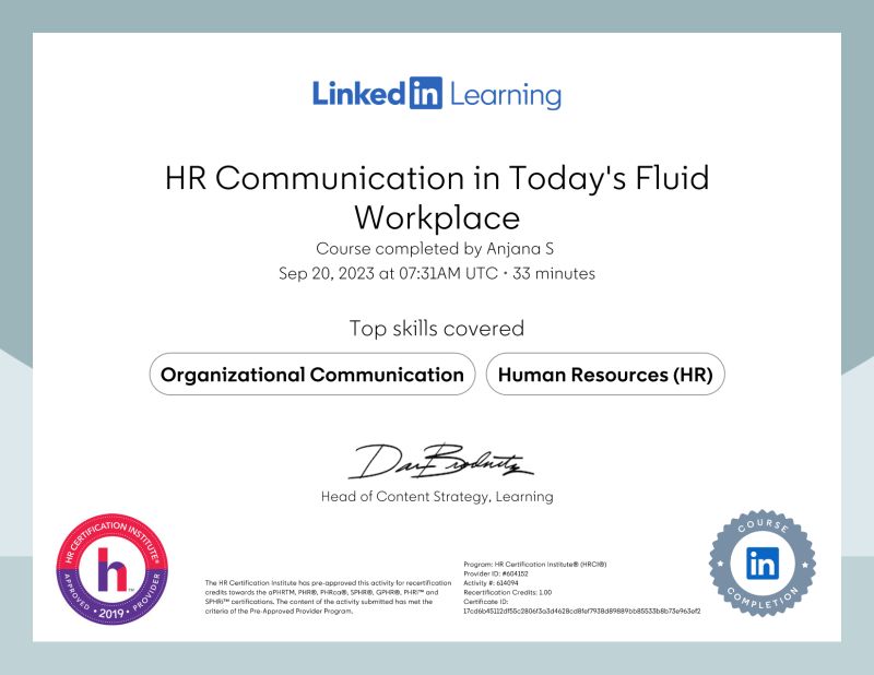 Anjana S on LinkedIn: Certificate of Completion Anjana S on LinkedIn: Certificate of Completion