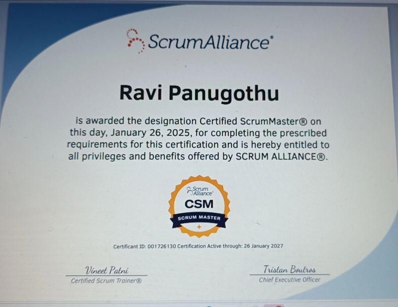 Successfully completed Scrum Master certification | Panugothu Ravi | 26 ... Successfully completed Scrum Master certification | Panugothu Ravi | 26 ...
