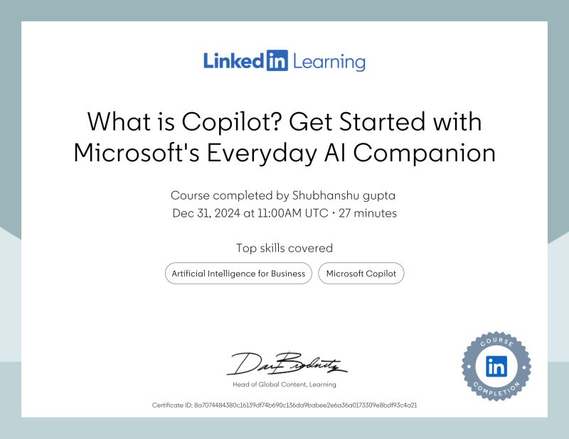 Certificate of Completion | Shubhanshu gupta Certificate of Completion | Shubhanshu gupta
