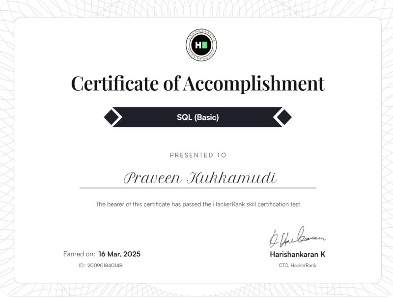 #sql #hackerrank #learning | Praveen Kukkamudi #sql #hackerrank #learning | Praveen Kukkamudi