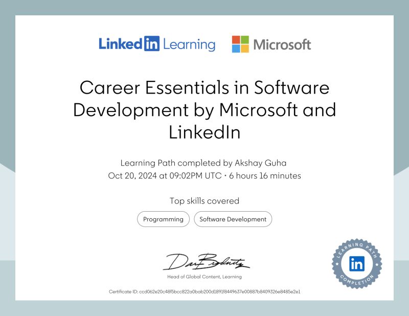 Akshay Guha on LinkedIn: Certificate of Completion Akshay Guha on LinkedIn: Certificate of Completion