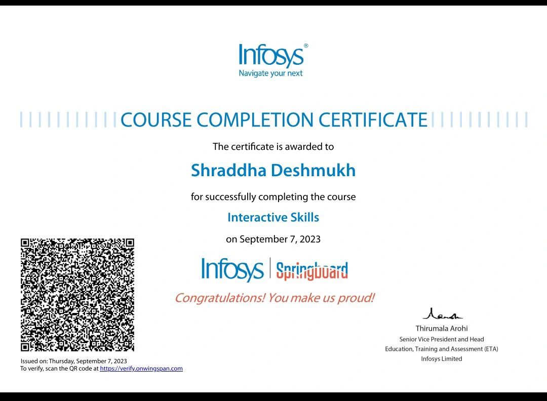Shraddha Deshmukh on LinkedIn: certificate by Infosys Shraddha Deshmukh on LinkedIn: certificate by Infosys