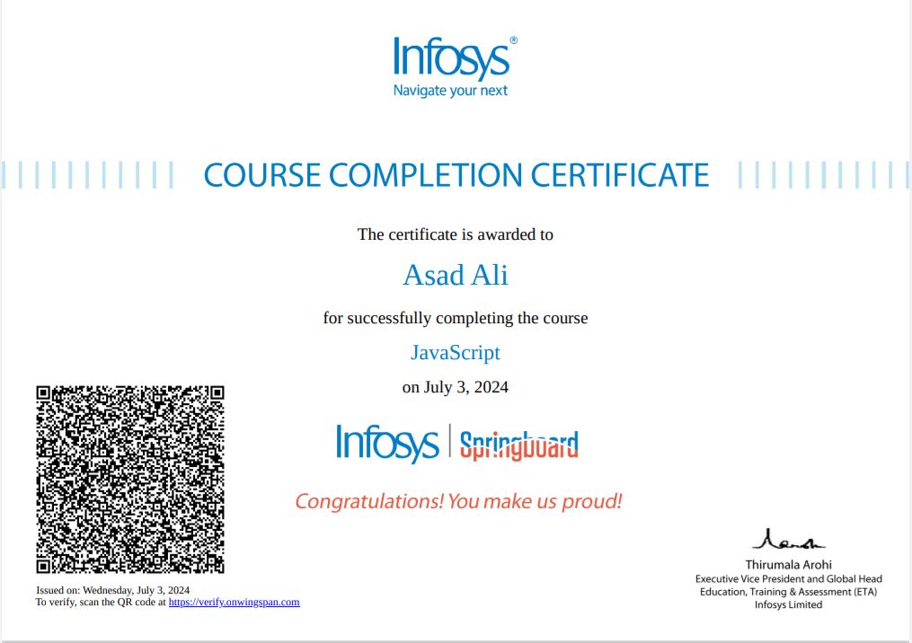 Asad Ali on LinkedIn: #infosyscertification #javascript #certified # ... Asad Ali on LinkedIn: #infosyscertification #javascript #certified # ...