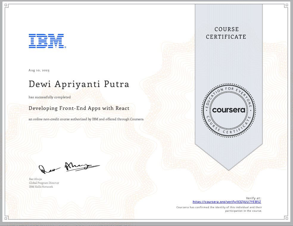 Dewi Apriyanti Putra on LinkedIn: Just completed the Developing Front ... Dewi Apriyanti Putra on LinkedIn: Just completed the Developing Front ...