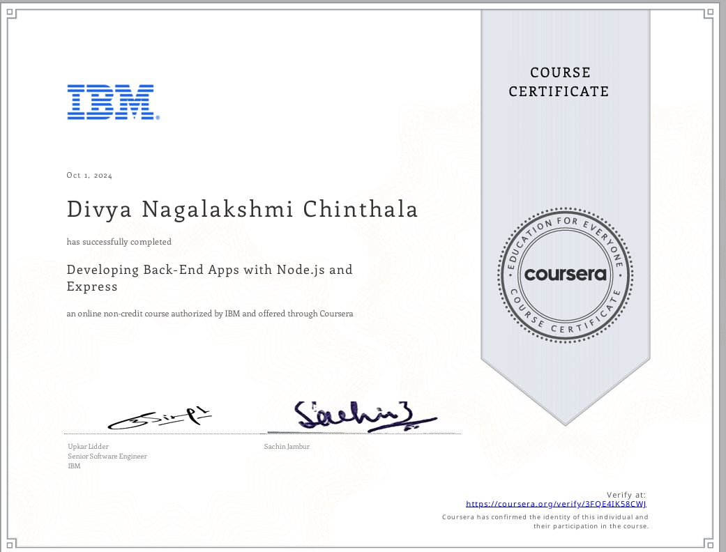 Divya Nagalakshmi Chinthala on LinkedIn: #nodejs #expressjs # ... Divya Nagalakshmi Chinthala on LinkedIn: #nodejs #expressjs # ...