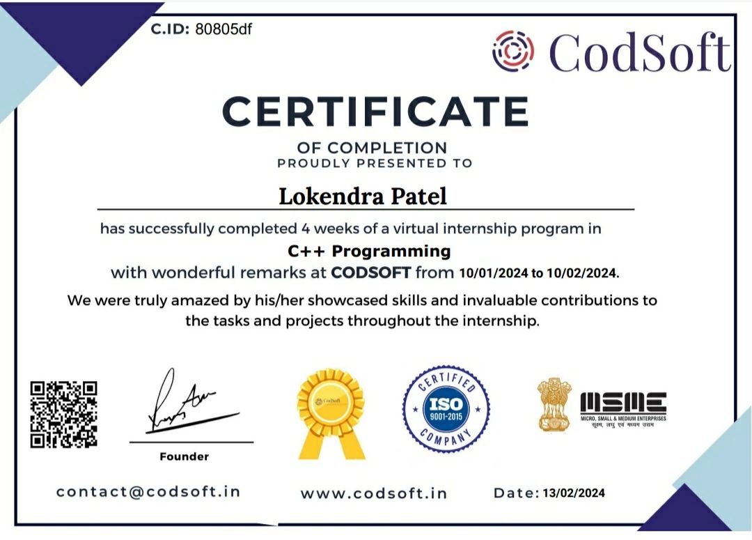 Lokendra patel on LinkedIn: #internship #softwaredevelopment #cplusplus ... Lokendra patel on LinkedIn: #internship #softwaredevelopment #cplusplus ...