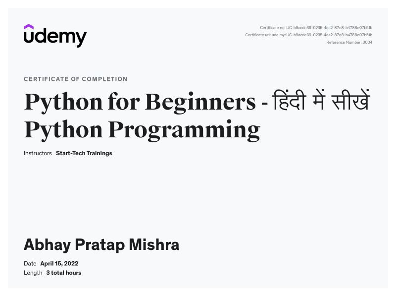#python #programming #certification #udemy #learningjourney… | Abhay ... #python #programming #certification #udemy #learningjourney… | Abhay ...