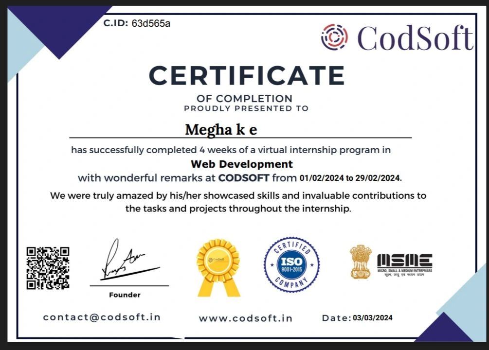 Megha K E on LinkedIn: #codsoft Megha K E on LinkedIn: #codsoft