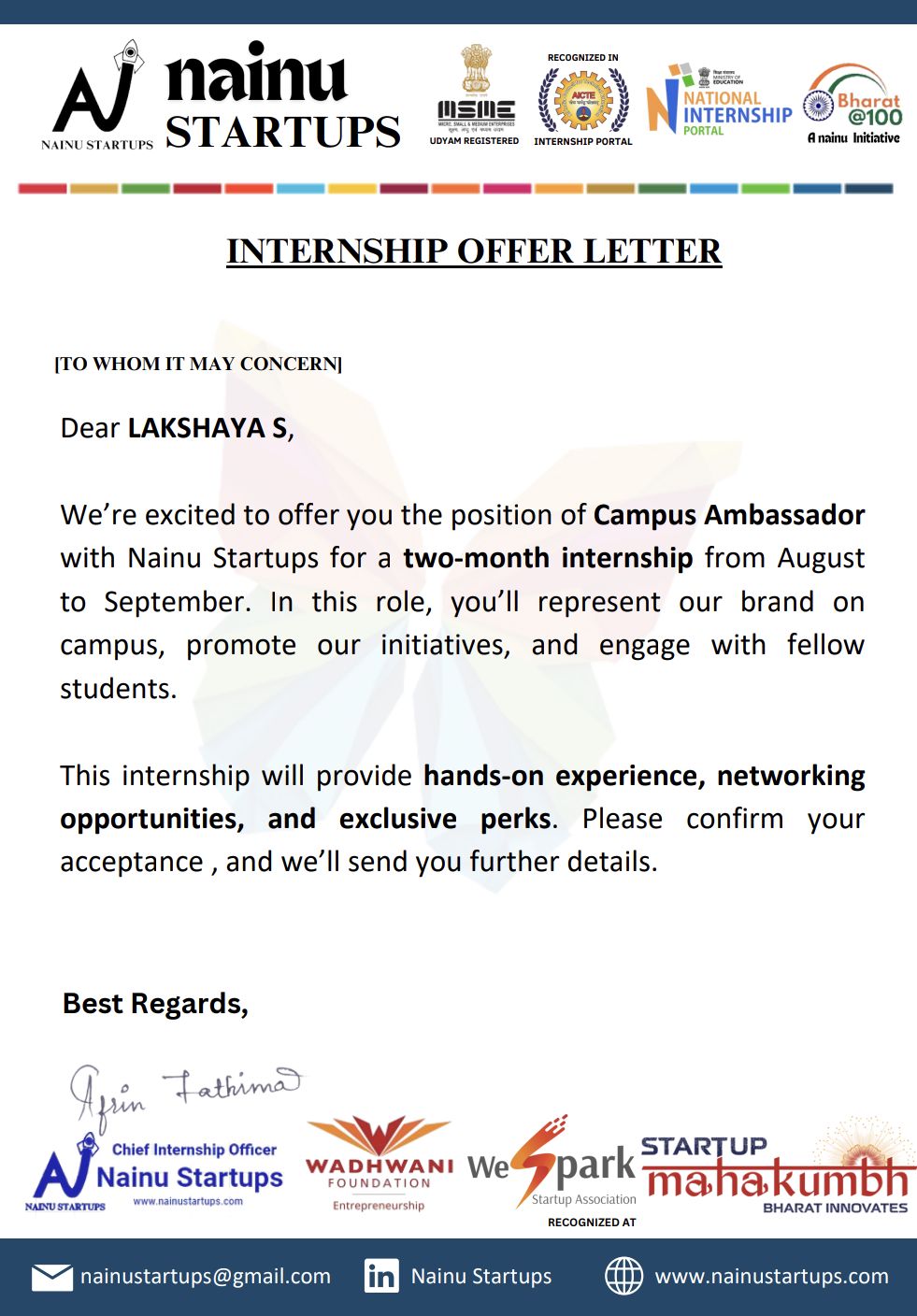 Lakshaya Sakthi on LinkedIn: #aicte #internship #campusambassador Lakshaya Sakthi on LinkedIn: #aicte #internship #campusambassador
