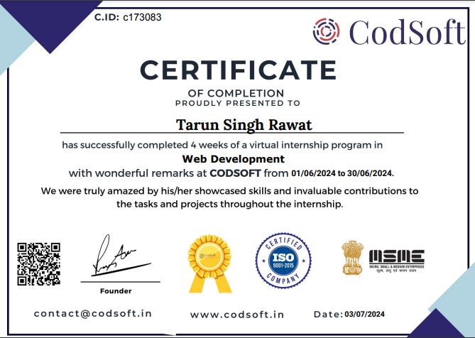 Tarun Singh Rawat on LinkedIn: #internship #certificate #career # ... Tarun Singh Rawat on LinkedIn: #internship #certificate #career # ...