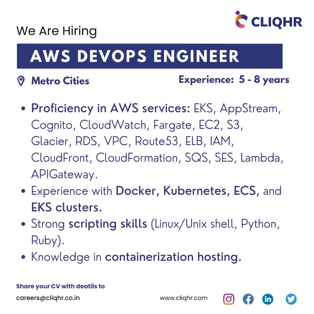 CLIQHR Recruitment Services on LinkedIn: #hiring #awsjobs #devopsjobs # ... CLIQHR Recruitment Services on LinkedIn: #hiring #awsjobs #devopsjobs # ...