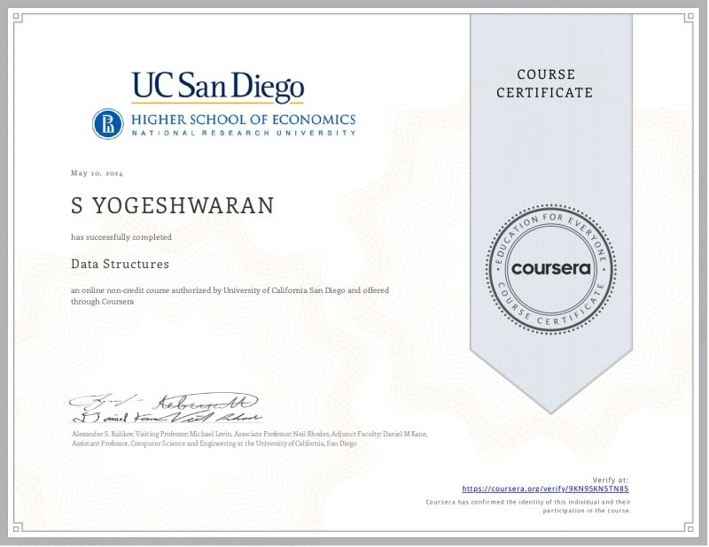 #coursera #datastructures #chennaiinstituteoftechnology | S Yogesh waran #coursera #datastructures #chennaiinstituteoftechnology | S Yogesh waran