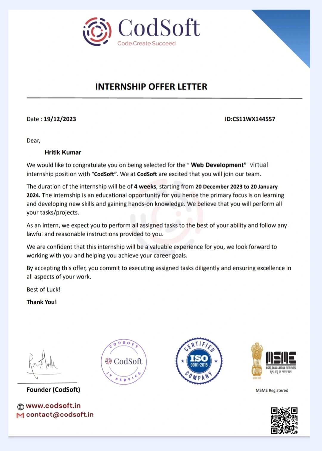 Hritik Kumar on LinkedIn: #codesoft #codesoftinternship #htmlcss Hritik Kumar on LinkedIn: #codesoft #codesoftinternship #htmlcss
