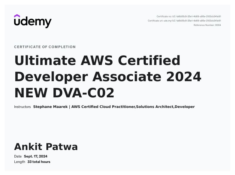 Completed AWS course on Udemy | Ankit Patwa posted on the topic | LinkedIn Completed AWS course on Udemy | Ankit Patwa posted on the topic | LinkedIn