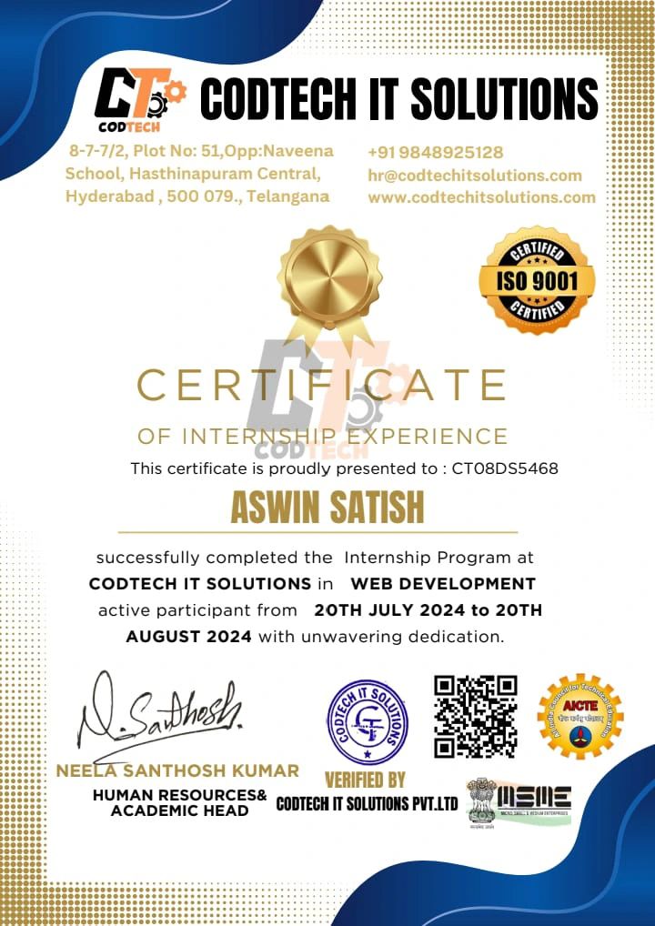 Aswin Satish on LinkedIn: Thrilled to have completed my internship in ... Aswin Satish on LinkedIn: Thrilled to have completed my internship in ...