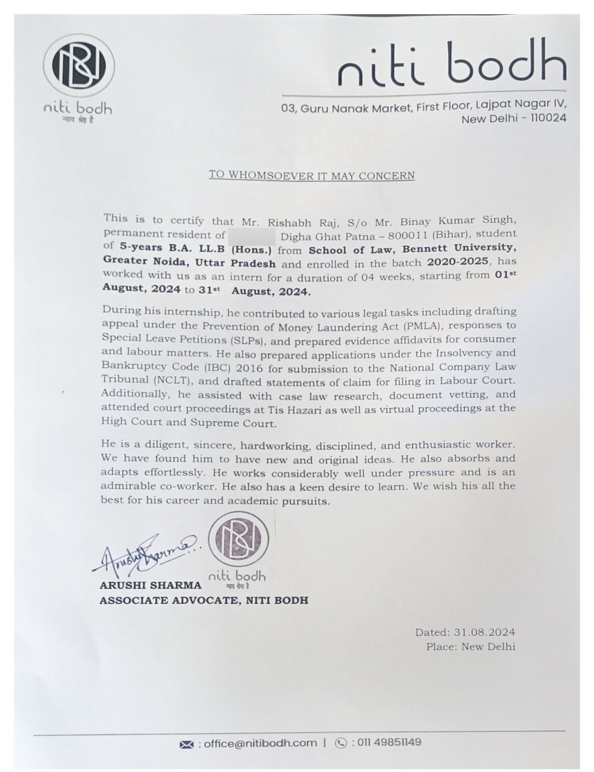 Rishabh Raj on LinkedIn: #internship #learning #law #nitibodh #grateful Rishabh Raj on LinkedIn: #internship #learning #law #nitibodh #grateful