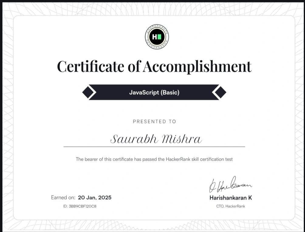 Saurabh Mishra on LinkedIn: #hackerrank #javascript #webdevelopment # ... Saurabh Mishra on LinkedIn: #hackerrank #javascript #webdevelopment # ...
