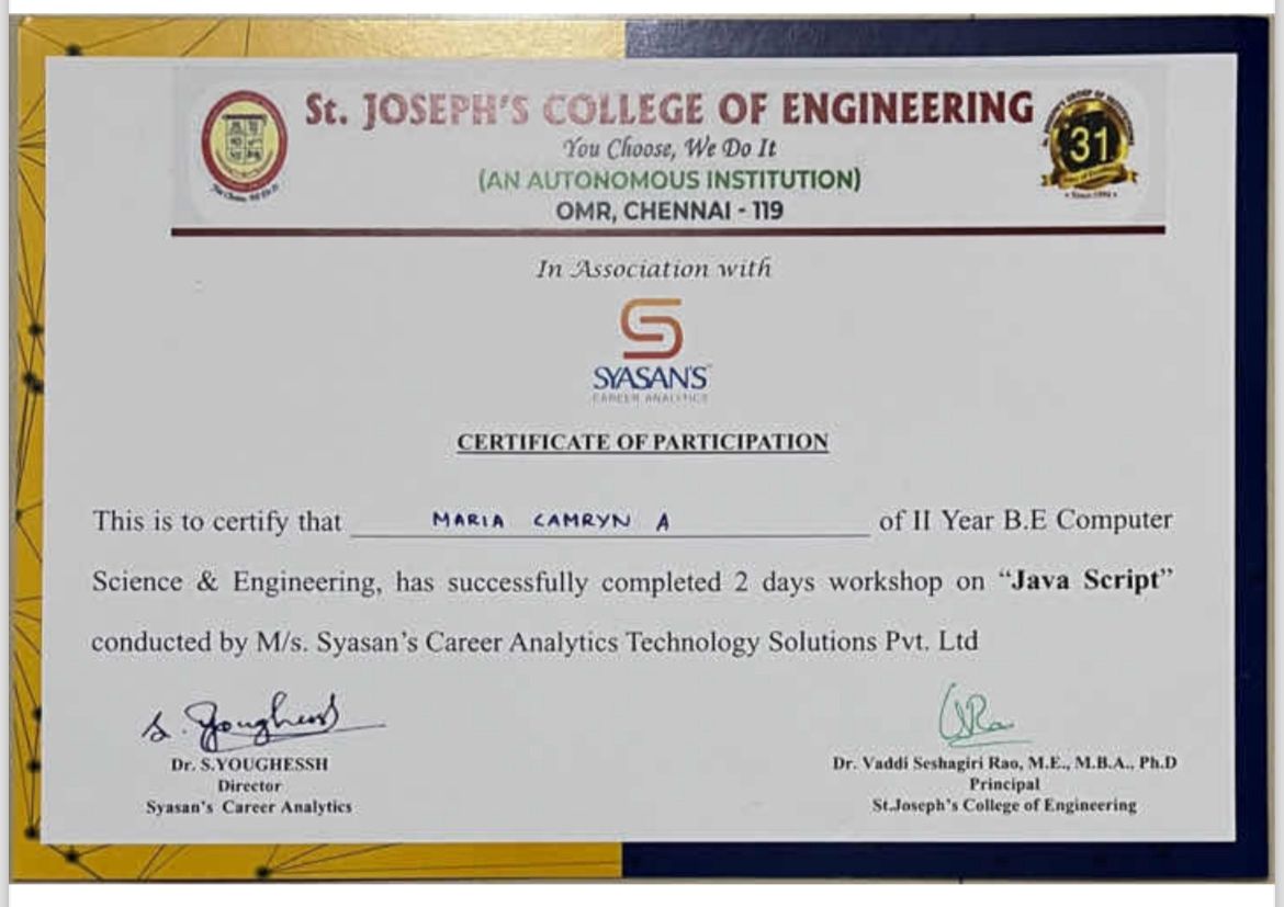 Camryn Rajesh on LinkedIn: #javascript #js #workshop #sjce #webdev Camryn Rajesh on LinkedIn: #javascript #js #workshop #sjce #webdev