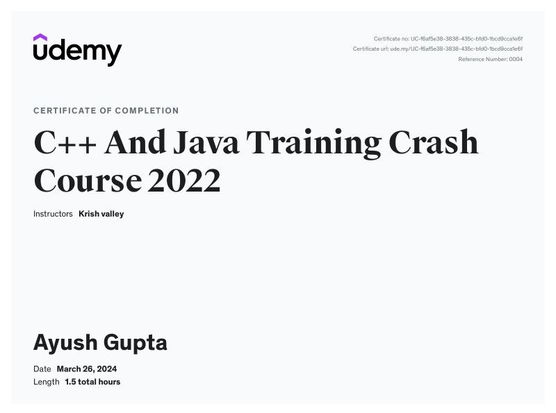 Ayush Gupta on LinkedIn: #java #cplusplus #udemy #programming Ayush Gupta on LinkedIn: #java #cplusplus #udemy #programming