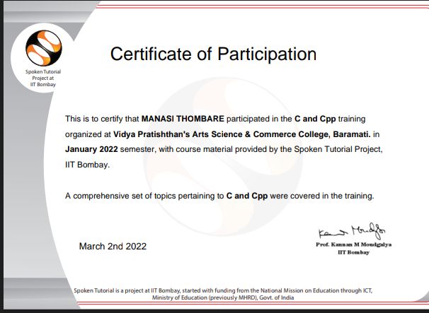 Manasi Thombare on LinkedIn: I have successfully completed the C and ... Manasi Thombare on LinkedIn: I have successfully completed the C and ...