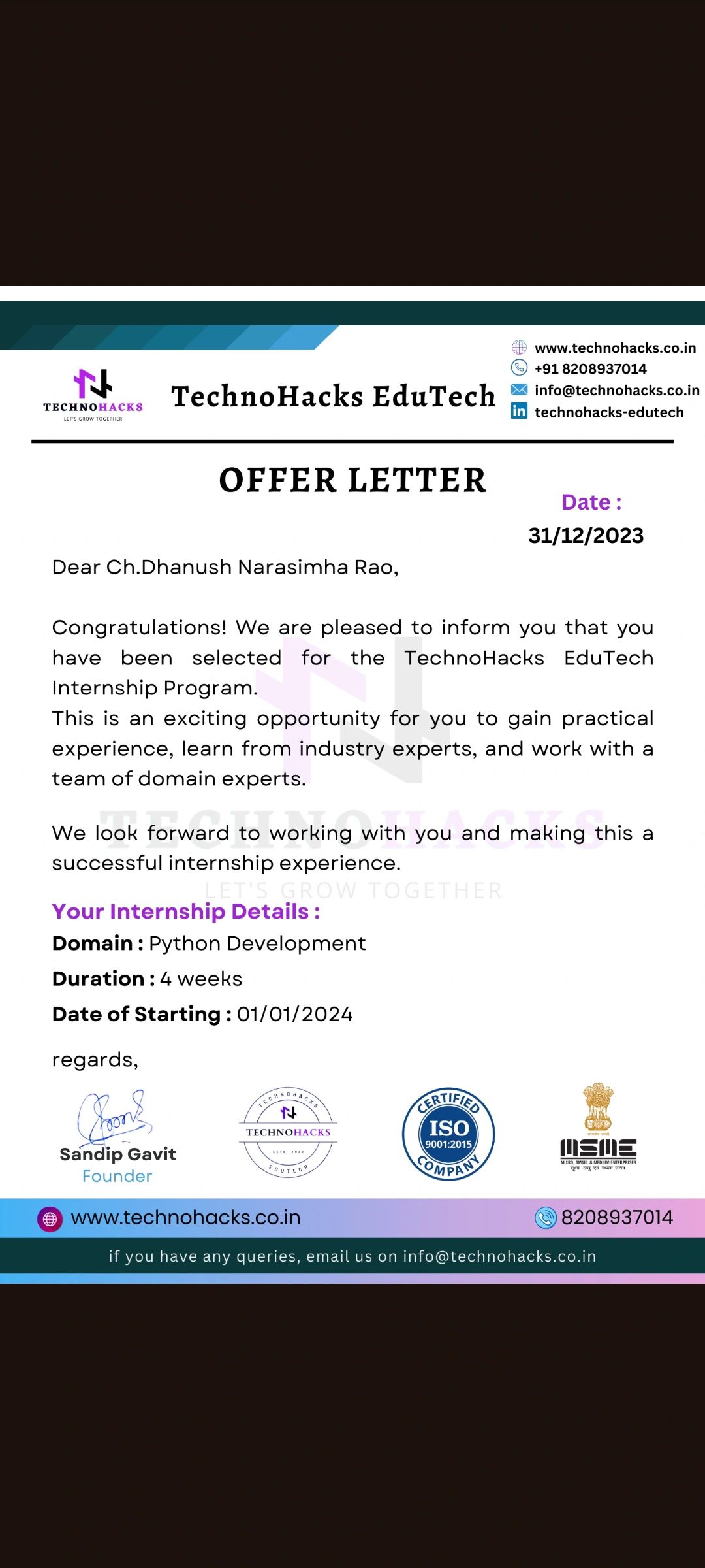 Ch Dhanush on LinkedIn: TechnoHacks EduTech Official Sandip Gavit Ch Dhanush on LinkedIn: TechnoHacks EduTech Official Sandip Gavit