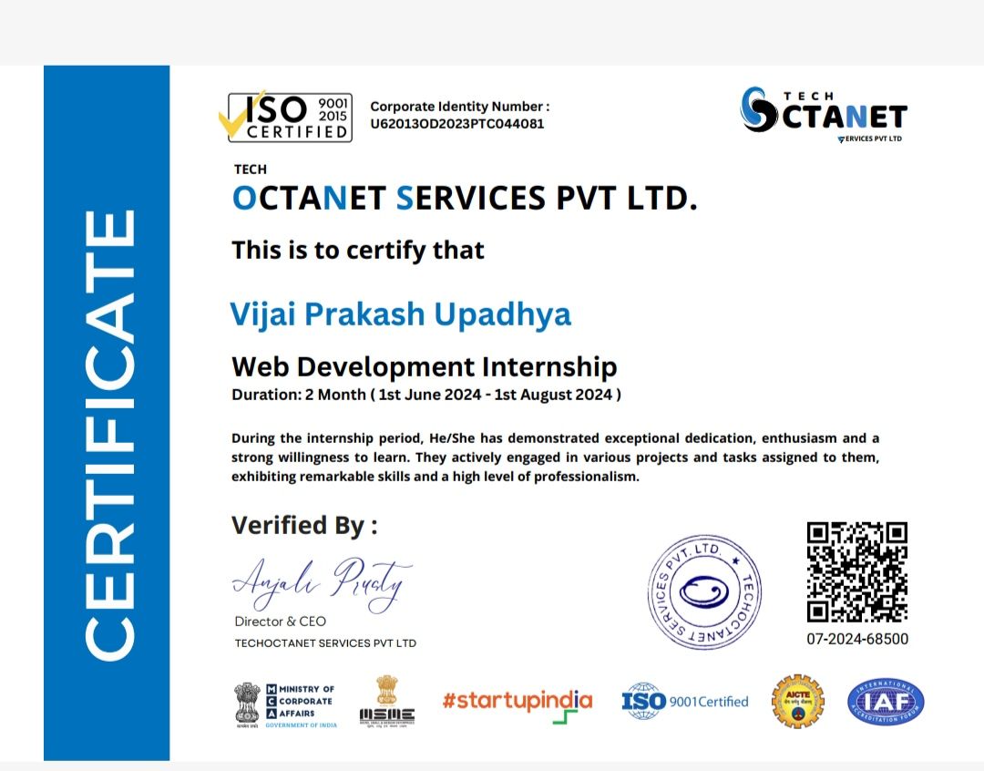 Vijai prakash Upadhya on LinkedIn: #octanet #webdevelopment #internship ... Vijai prakash Upadhya on LinkedIn: #octanet #webdevelopment #internship ...